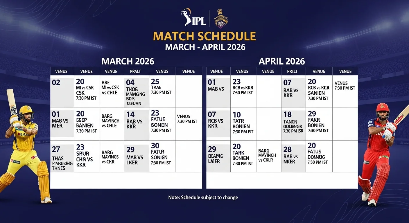 IPL 2026 Full Schedule: Dates, Match Time, Venues & Playoffs
